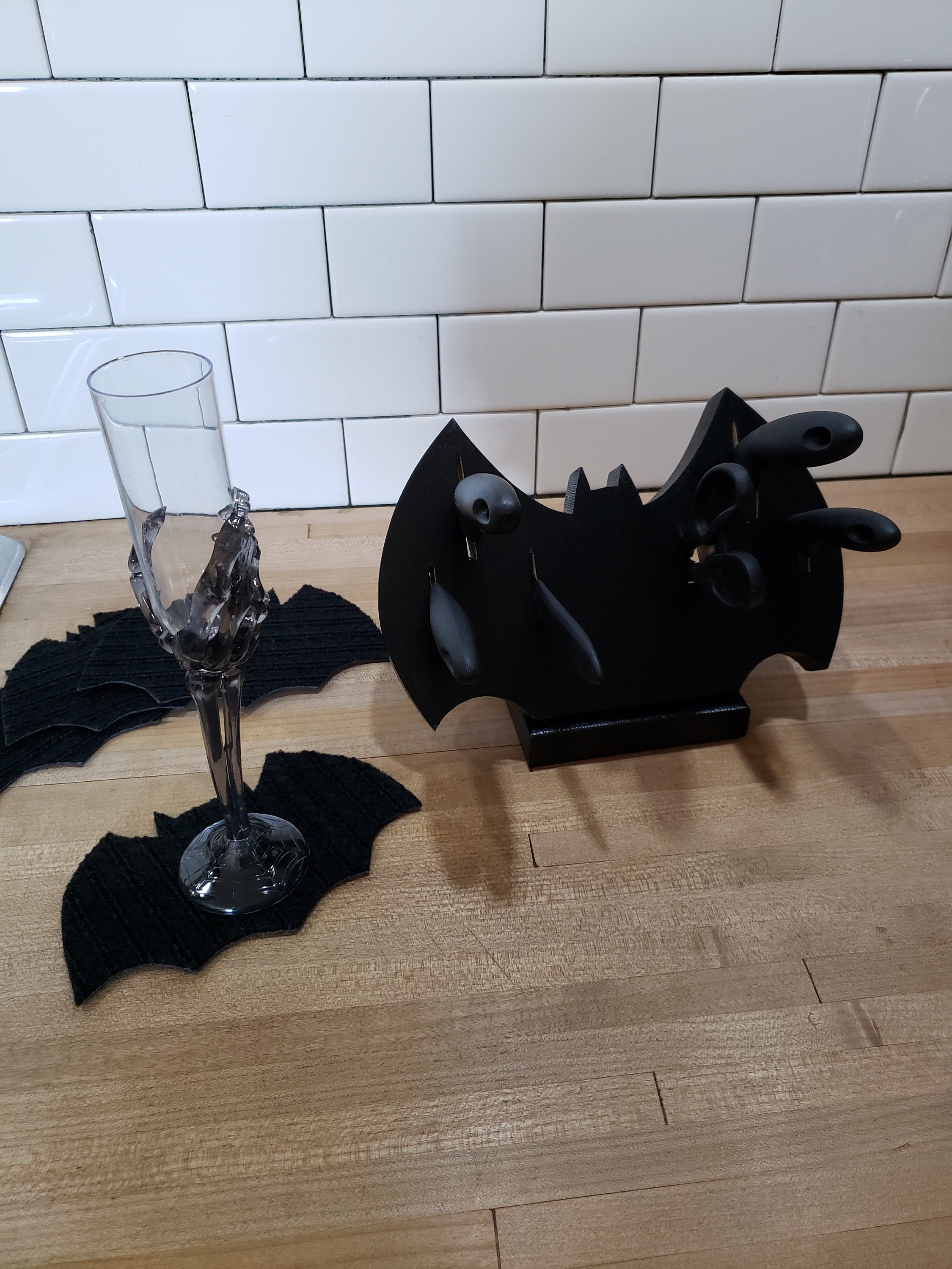 Bat Kitchen Knife Block Solid Hardwood 5 Knifes & Scissors - Etsy
