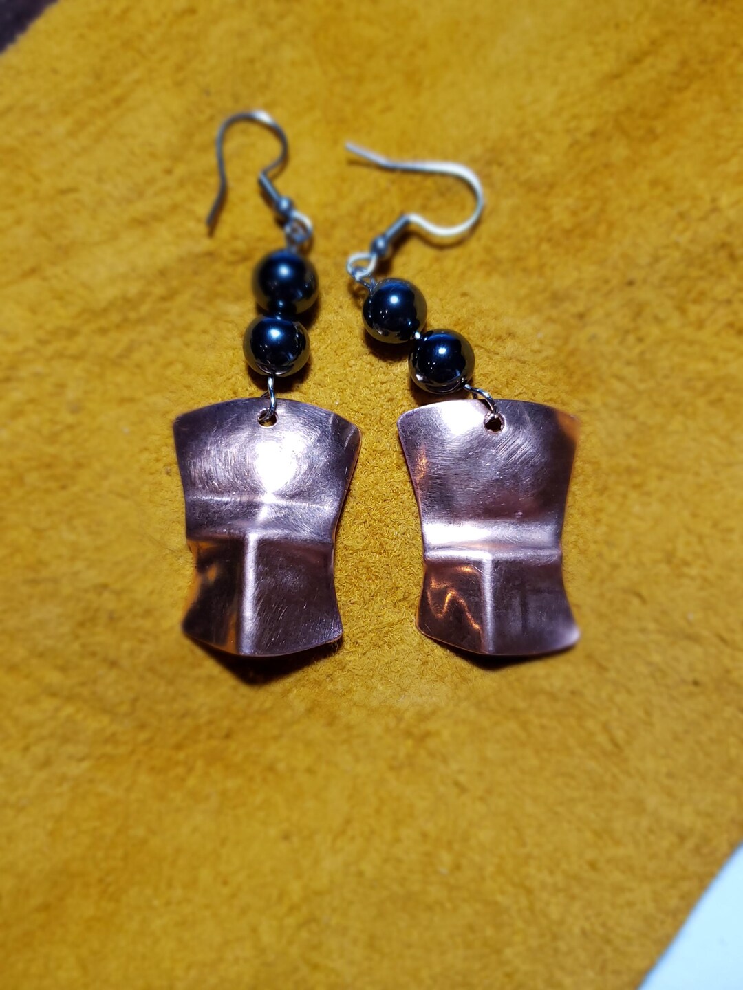 Tlingit Made , Hand Hammered Copper Tiannah Earrings With Hematite ...