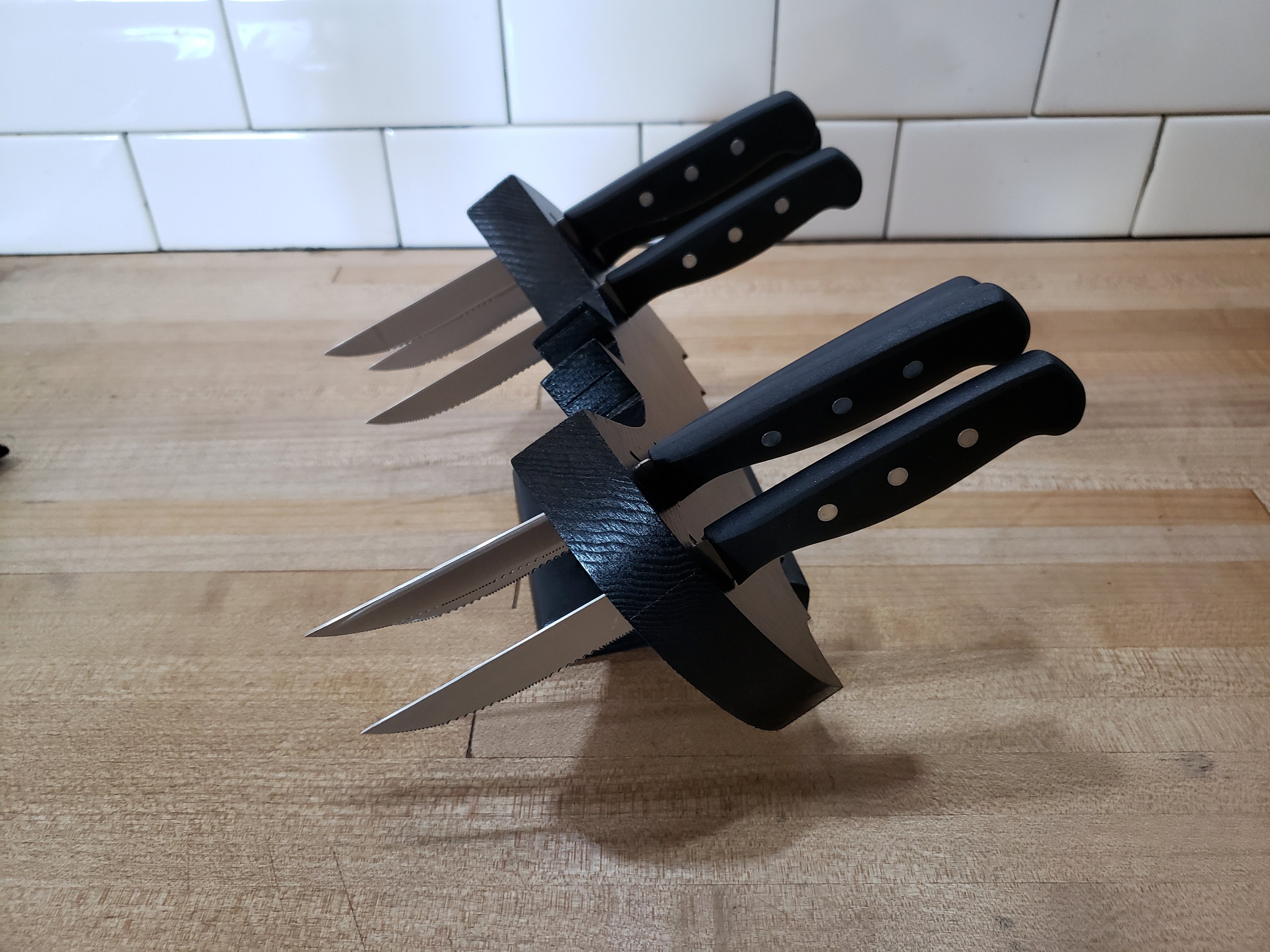 Bat Steak Knife Block Solid Hardwood 6 Knifes Included If | Etsy