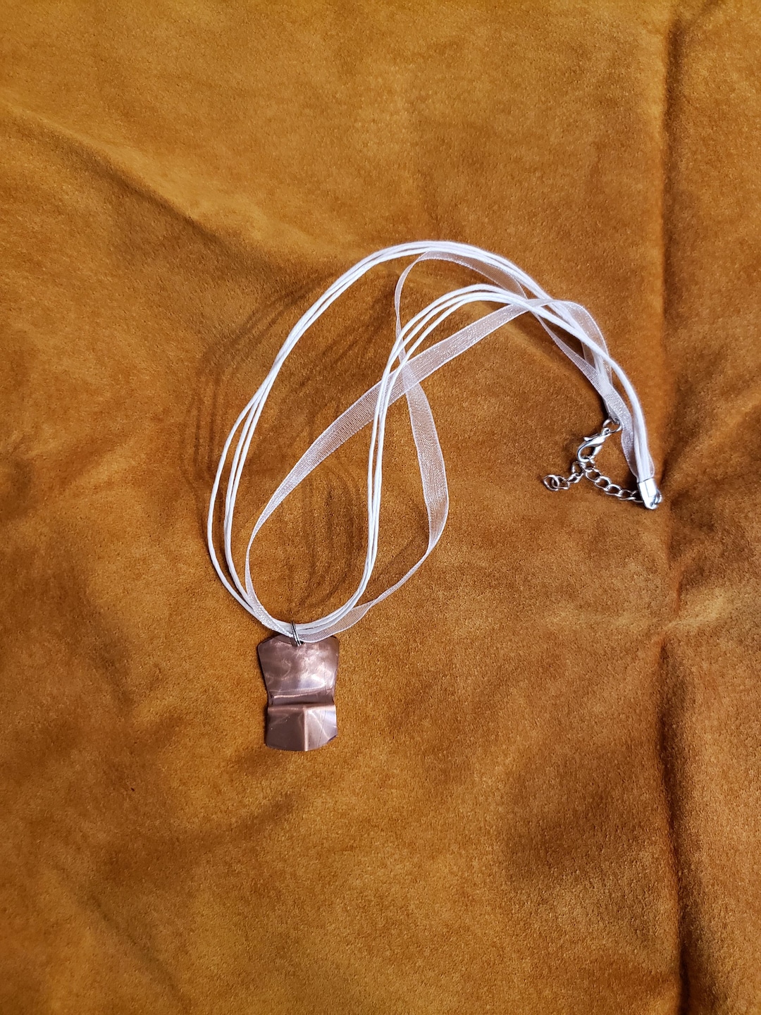 Tlingit Made , Hand Hammered Copper Tinnah With White Satin Necklace ...