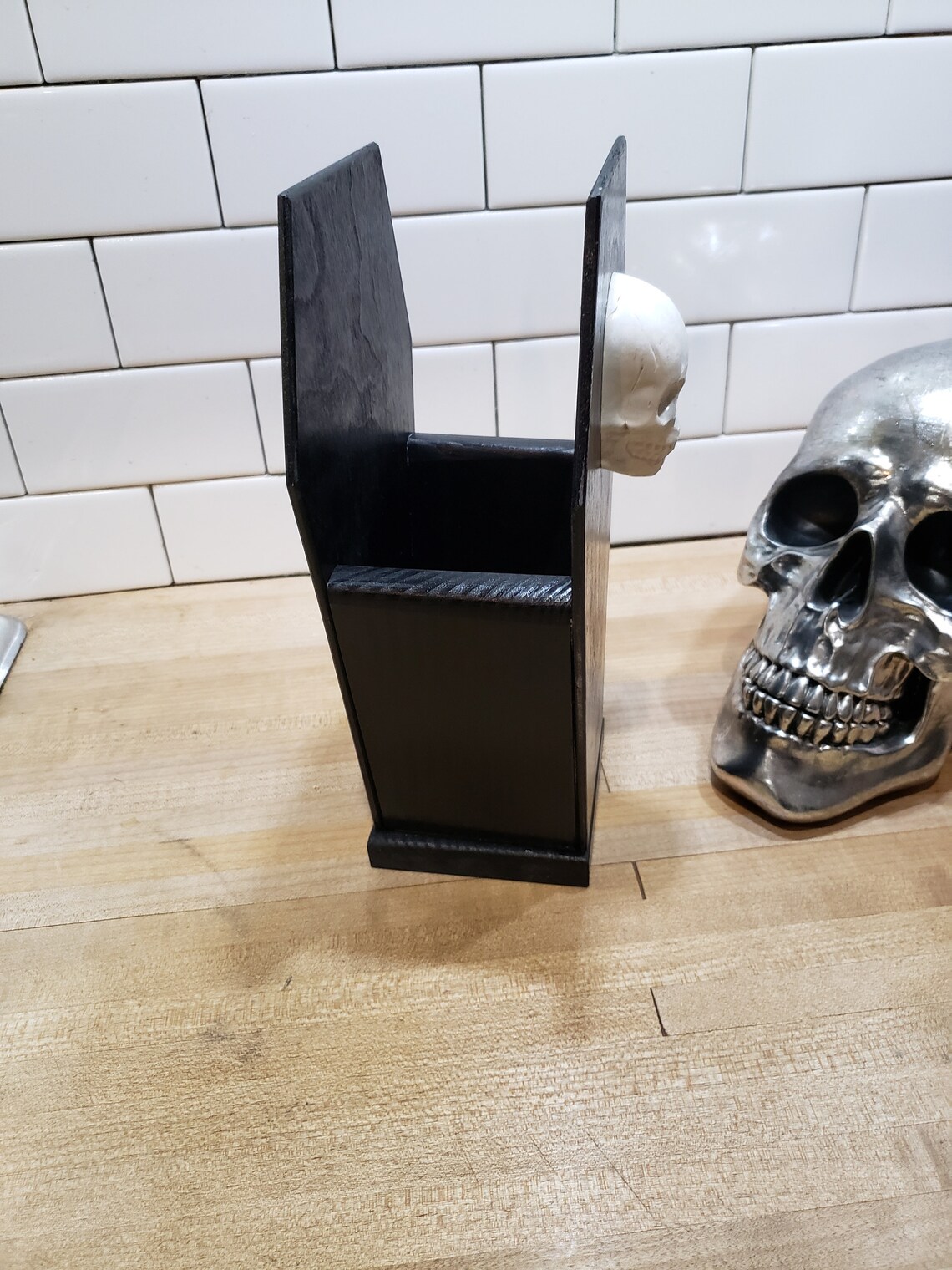 Wooden Coffin With White Skull Kitchen Utensil Holder Urn - Etsy