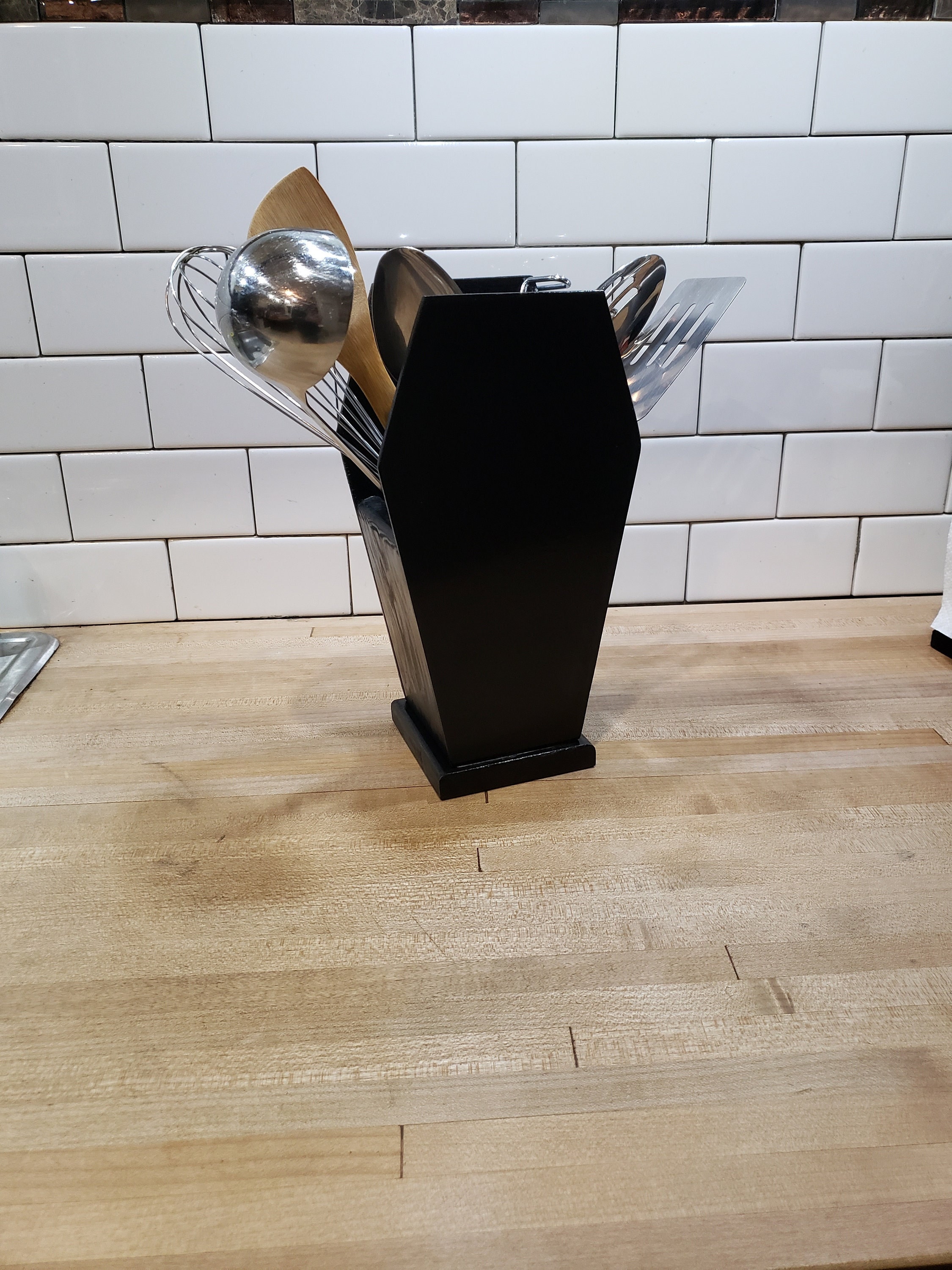 Wooden Urn Coffin Kitchen Utensil Holder Gothic Goth Horror Graveyard ...