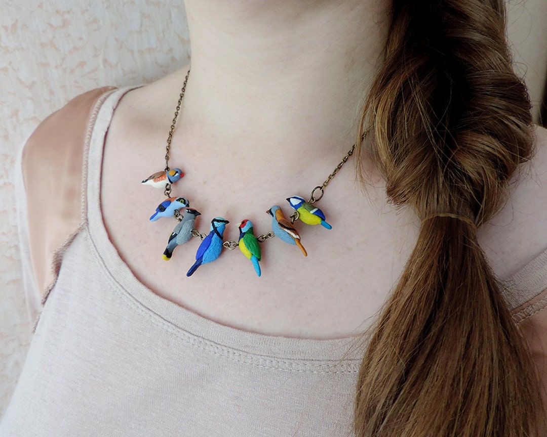 Colored Birds Necklace Bird Lover Gift Tiny Bird Jewelry Birds Charm ...