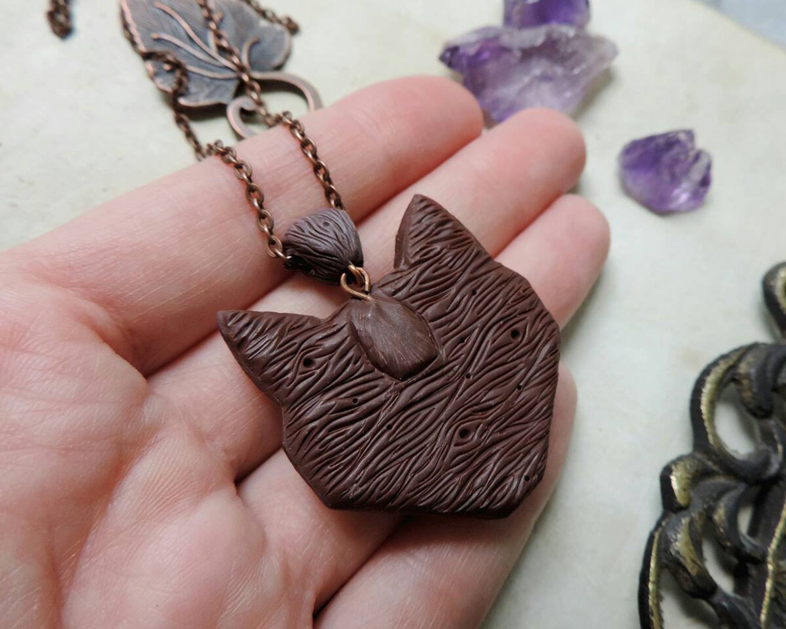 Polymer Clay Cat Head Pendant With Succulents - Etsy