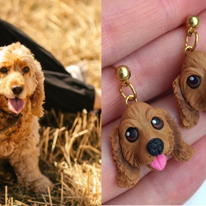 Custom Personalized Cocker Spaniel Dog Dangle Earrings, Portrait Pet ...