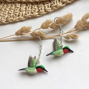 Hummingbird Dangle Earrings, Small Bird Earrings, Polymer Clay Jewelry ...