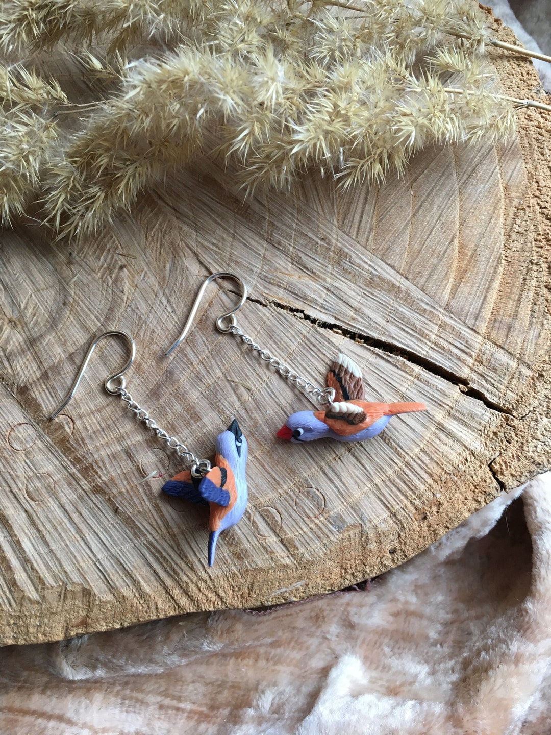 Mismatched Dangle Birds Earrings, Small Bird Earrings, Polymer Clay ...