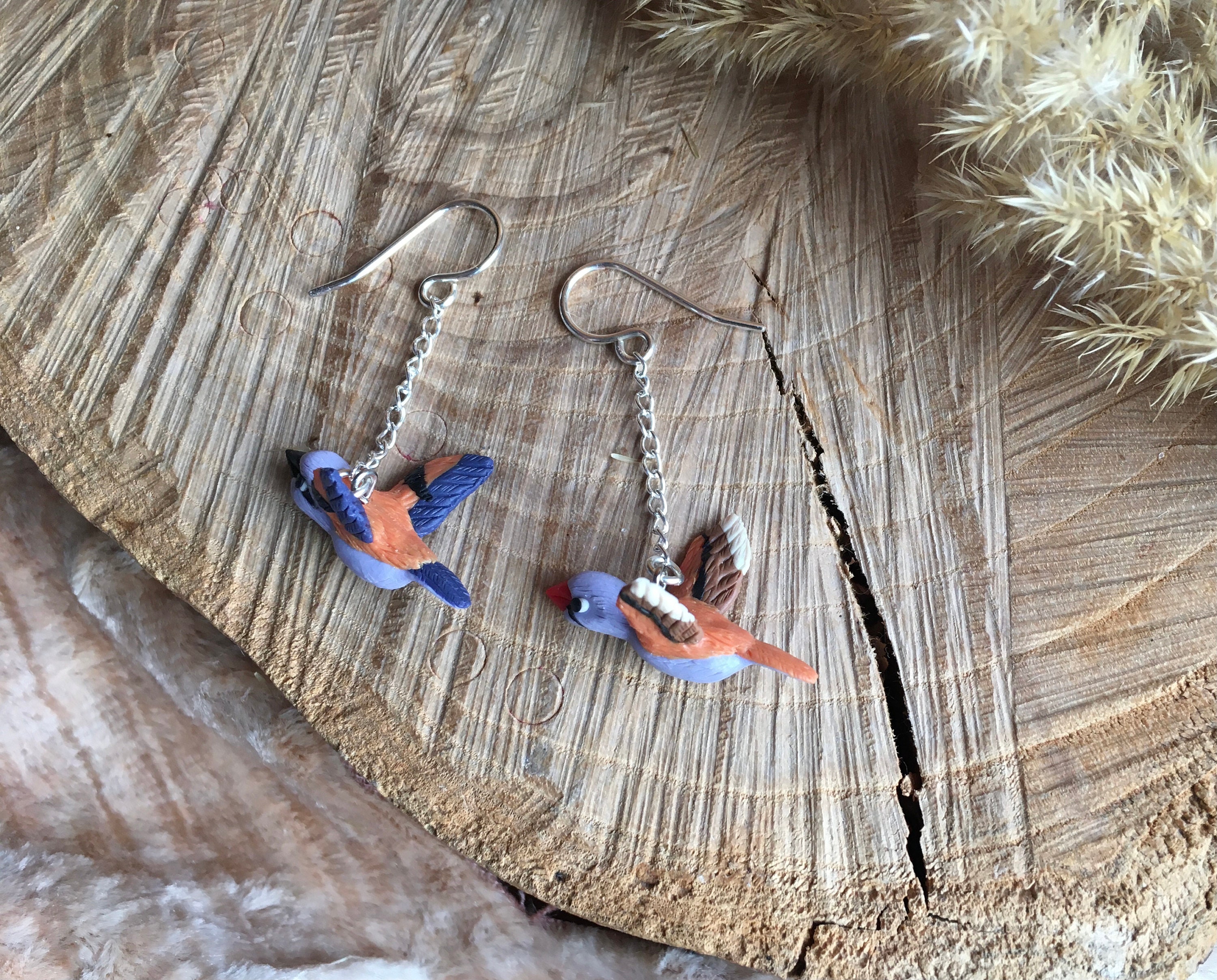 Mismatched Dangle Birds Earrings, Small Bird Earrings, Polymer Clay ...