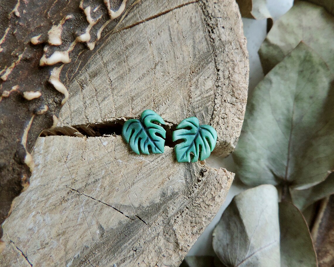 Monstera Polymer Clay Earrings Monstera Earrings Tropical | Etsy