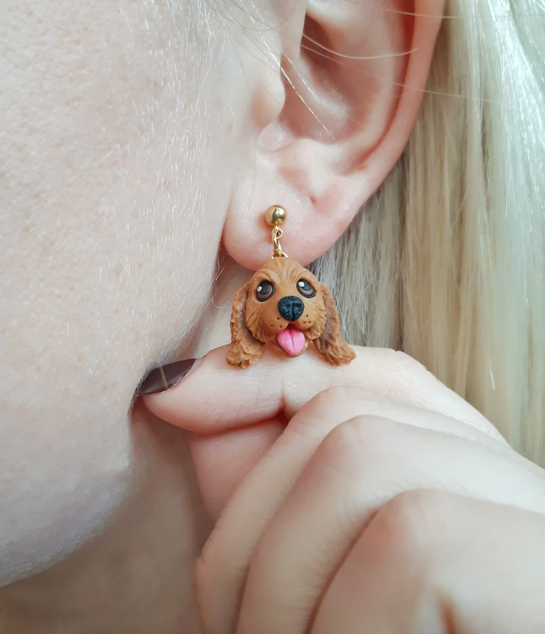 Custom Personalized Cocker Spaniel Dog Dangle Earrings, Portrait Pet ...