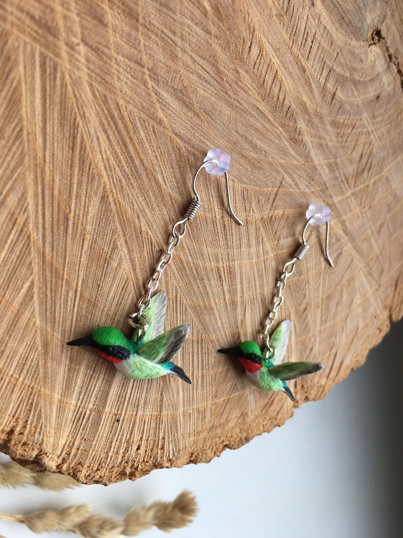 Hummingbird Dangle Earrings, Small Bird Earrings, Polymer Clay Jewelry ...