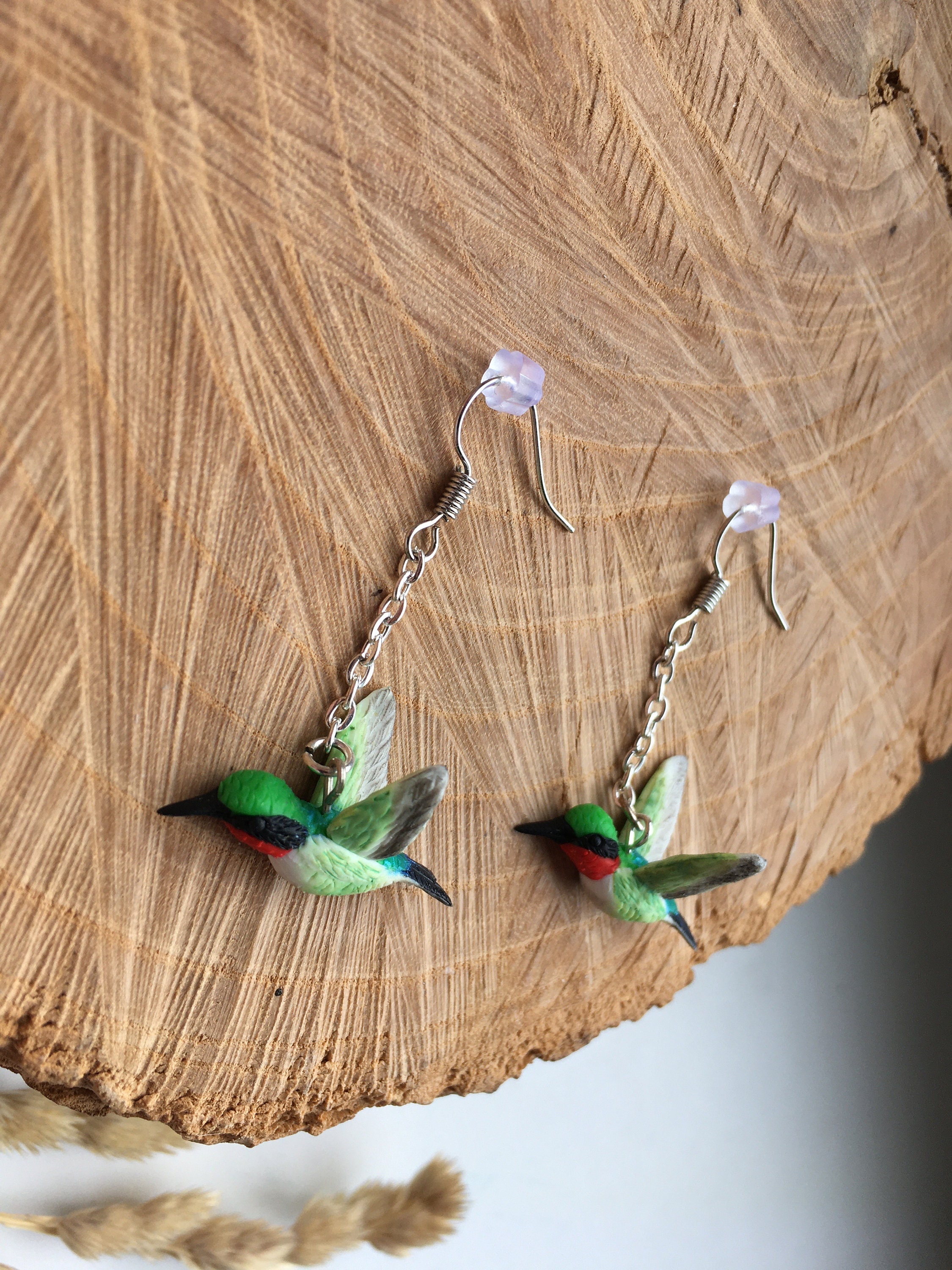 Hummingbird Dangle Earrings, Small Bird Earrings, Polymer Clay Jewelry ...