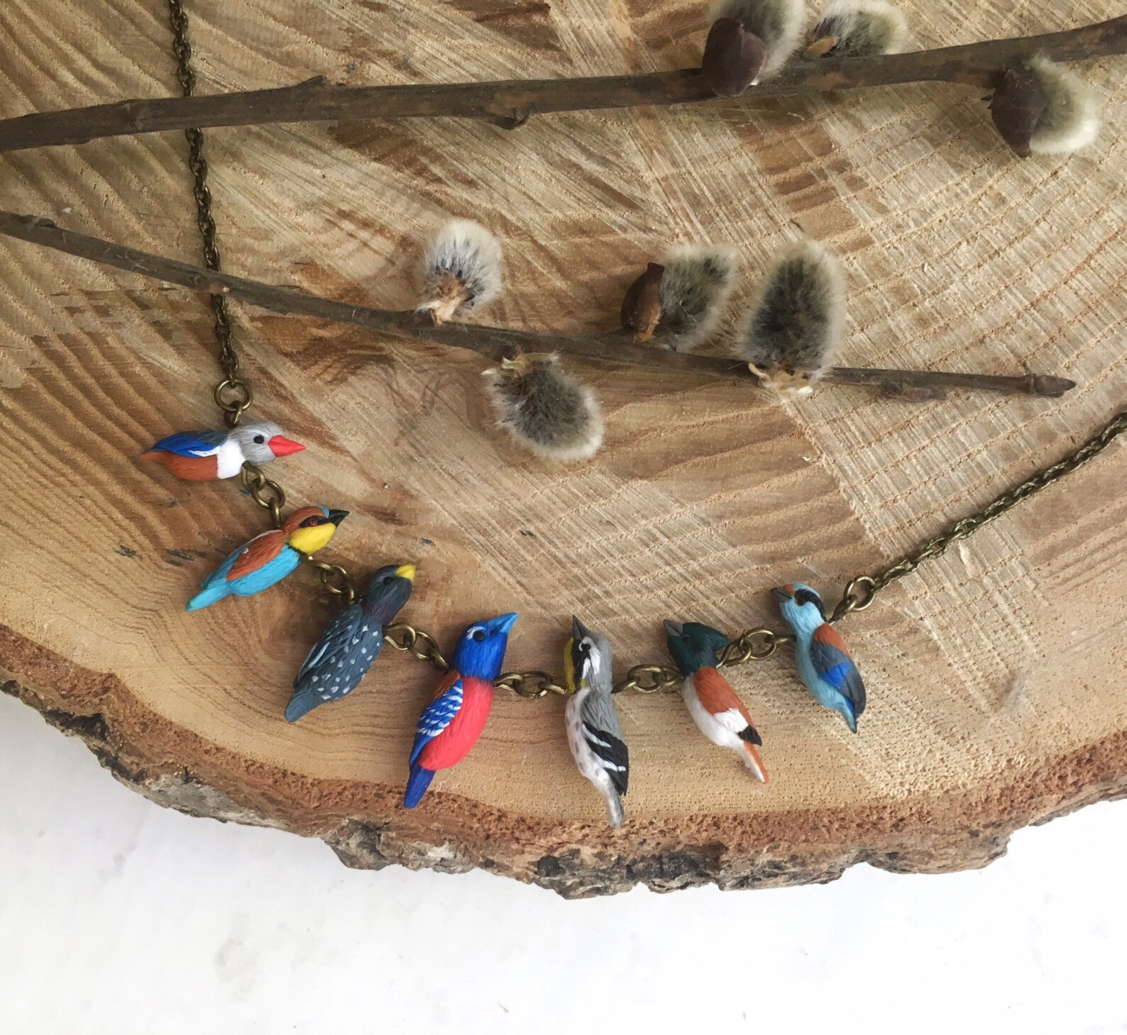 Bird Necklace Polymer Clay Jewelry Little Birds Necklace - Etsy