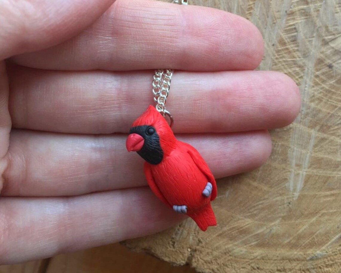 Women Red Cardinal Necklace Polymer Clay Bird Pendant Animal - Etsy ...
