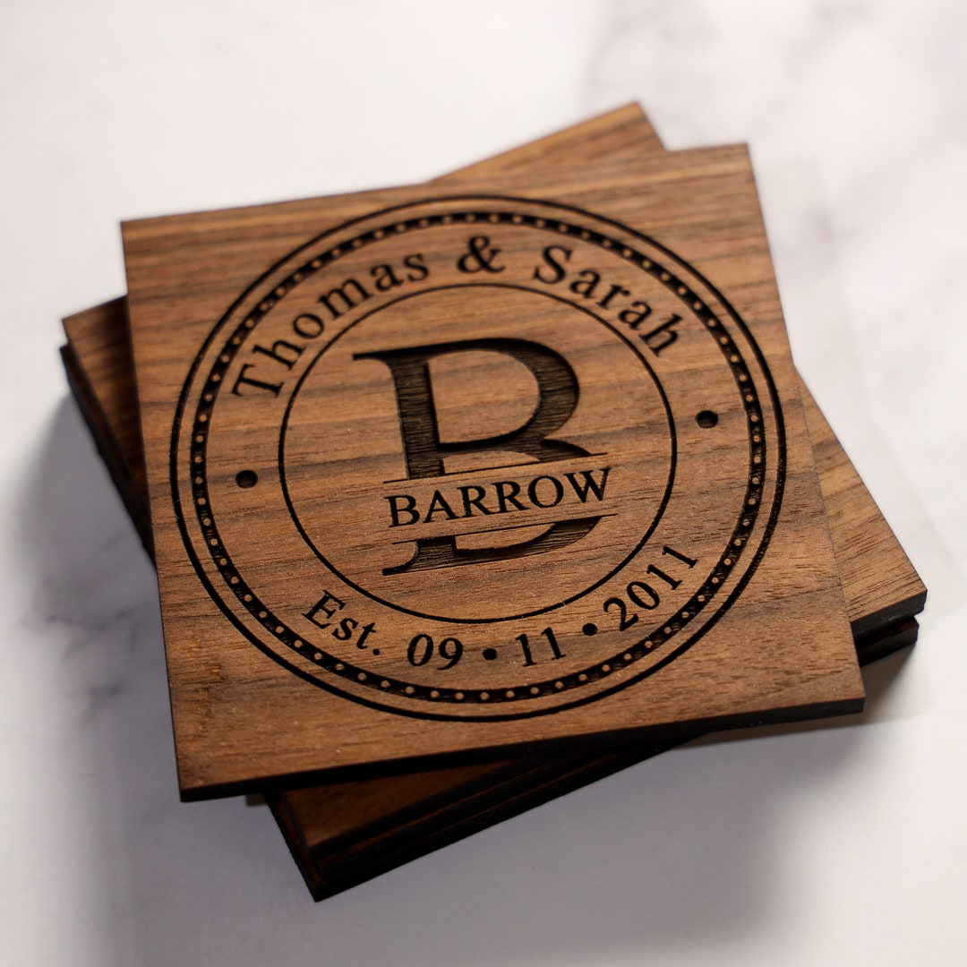 Personalized Coaster Gift Set, Custom Engraved Couples Gift, Wood ...