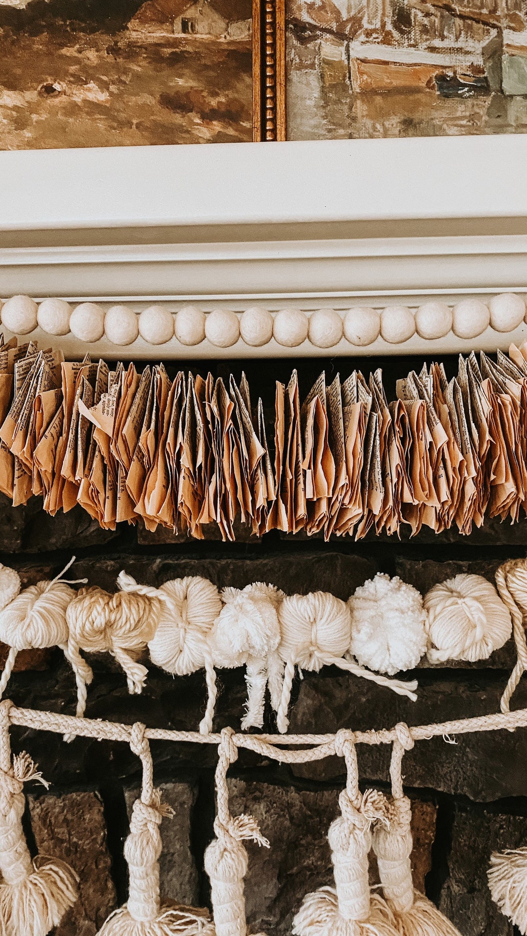 Cream Yarn Pom Pom Garland: Handmade Rustic Decor - Etsy