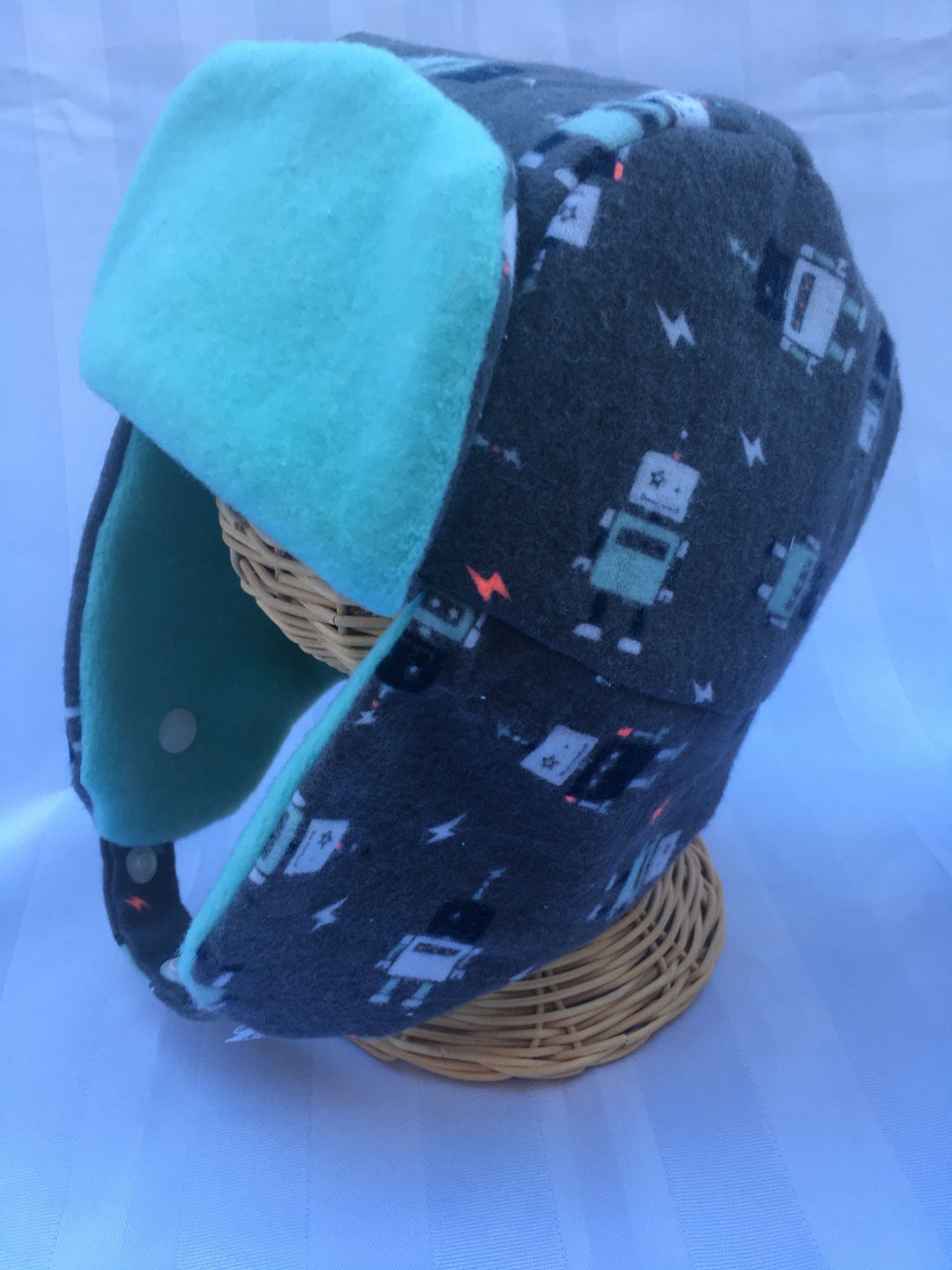 Robots/teal Ear Flap Trapper Hat - Etsy