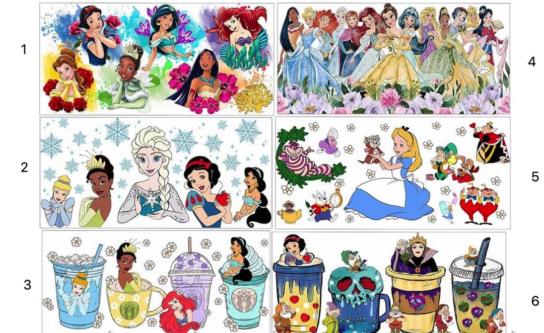 Disney Princesses UV DTF 16oz Libbey Cup Wrap or With Cup and Straw - Etsy