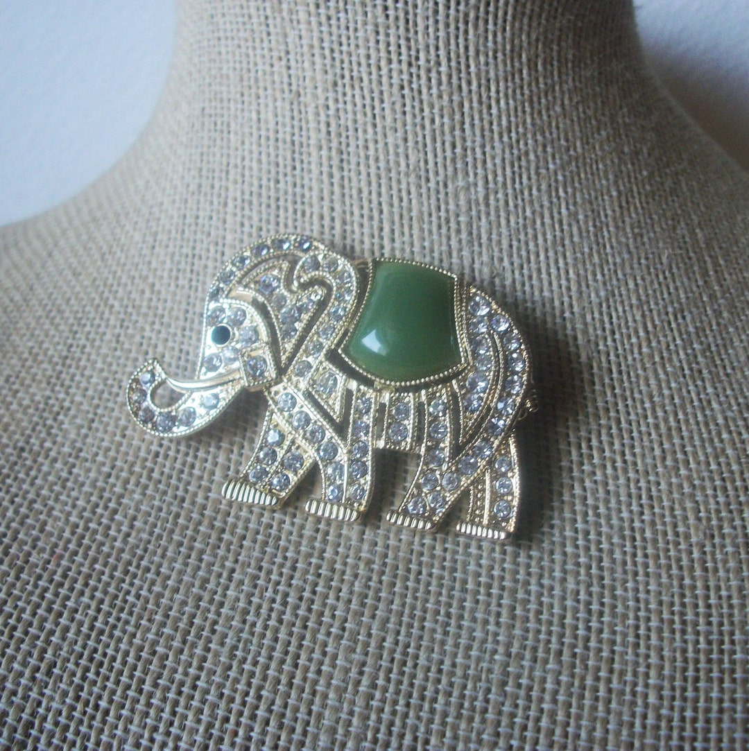 Vintage Jewelry, Signed MONET Wedding Elephant, Gold Tone, Clear ...