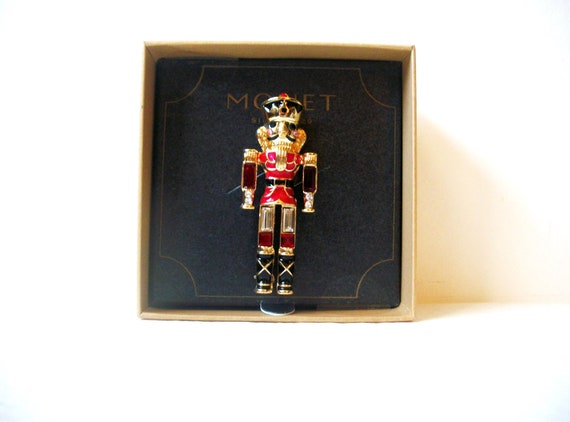 Vintage MONET Nutcracker Gold Toned Glass And Rhinest… - Gem