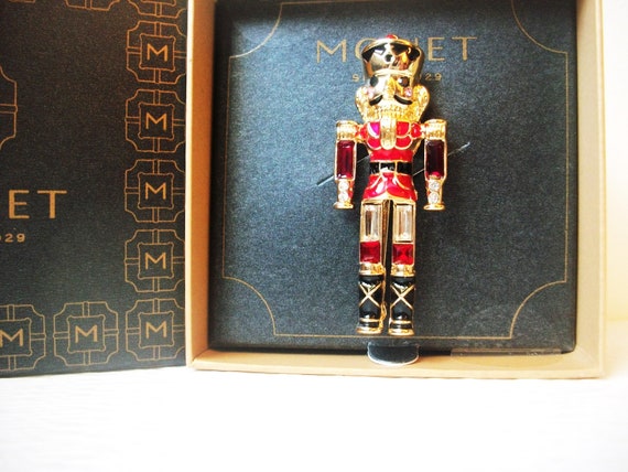 Vintage MONET Nutcracker Gold Toned Glass And Rhinest… - Gem