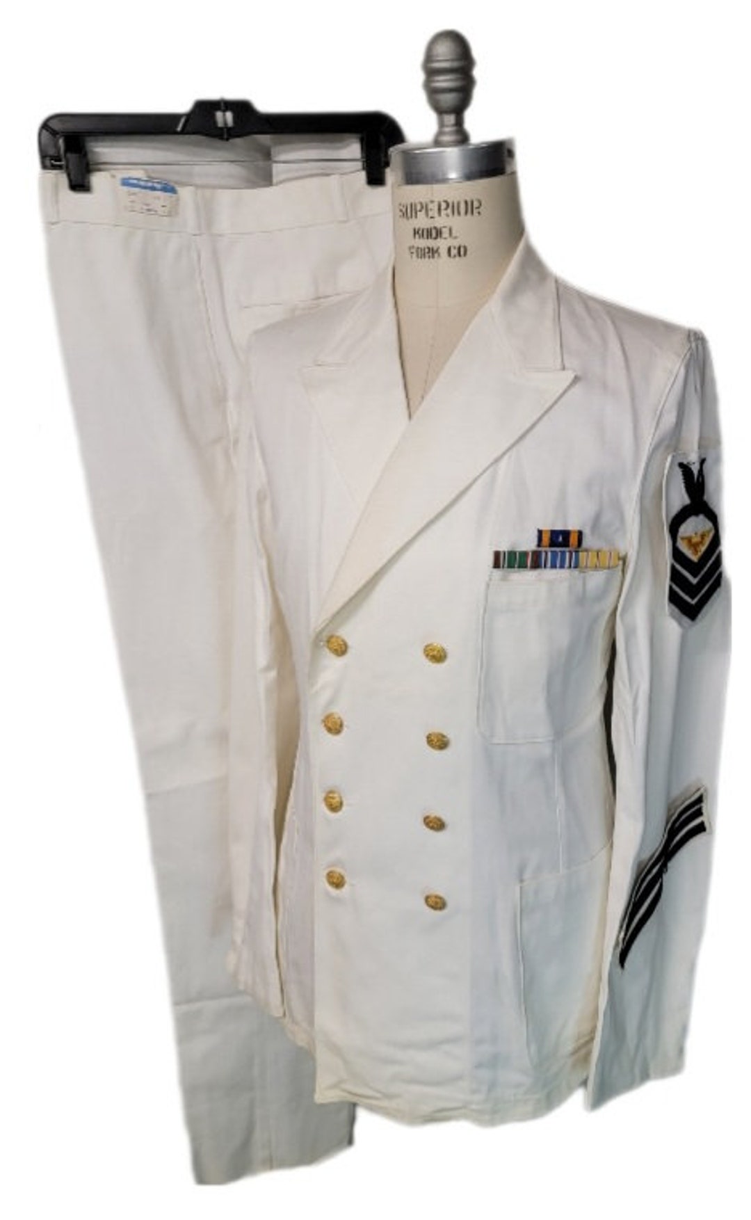 Vintage WW2 Navy Chief Petty Officers Dress Whites Large Size Cotton ...