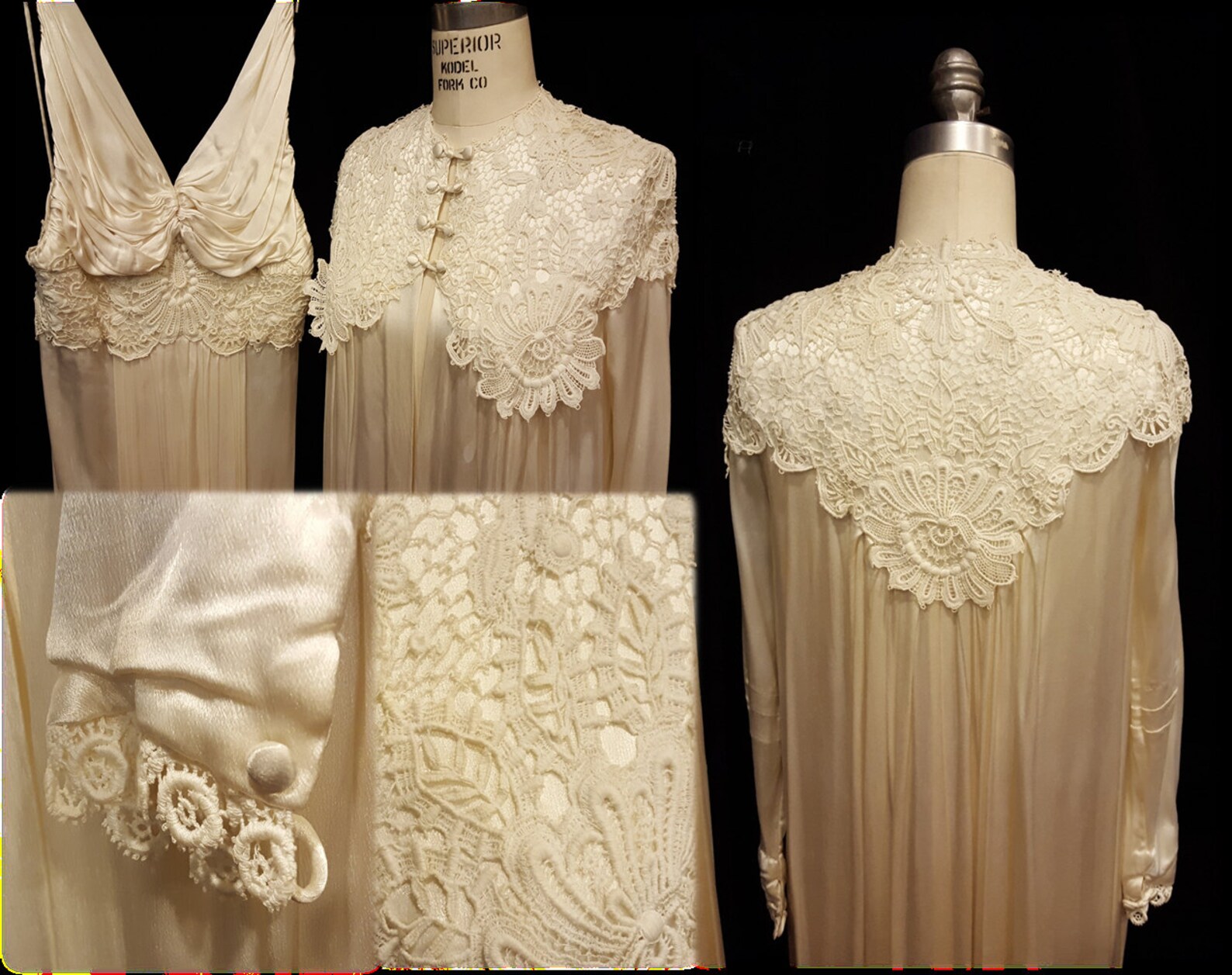 Vintage 1930s-40s Ivory Satin Lace Negligee Set - Etsy