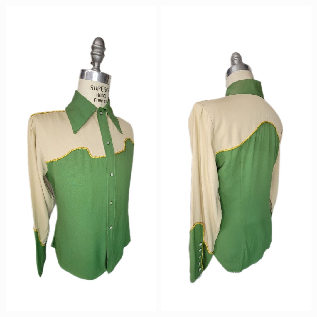 Vintage ~ Mens ~ Long Collar ~ Western ~ Snap Button ~ Shirt ~ Colorful ...