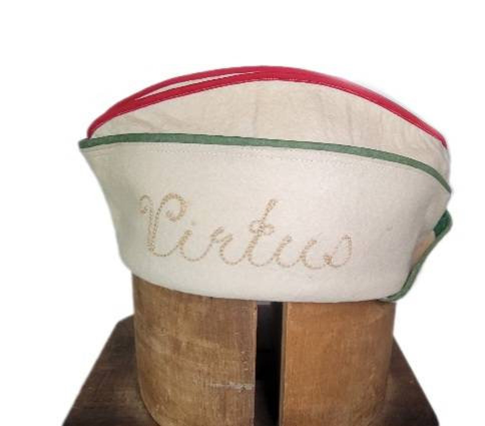 Vintage ~ Side ~ Cap ~ Cream ~ Red ~ Green ~ Italian ~ Parade ~ L@@k ...