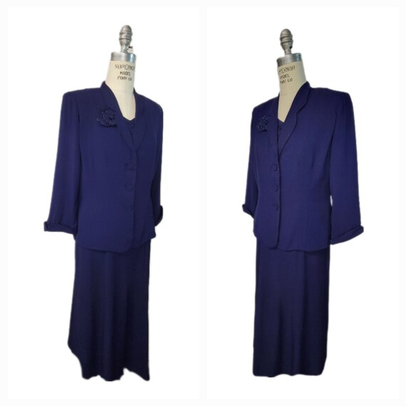 Amazing ~ Navy Blue ~ Dress & Jacket ~ Rayon ~ 1940's… - Gem