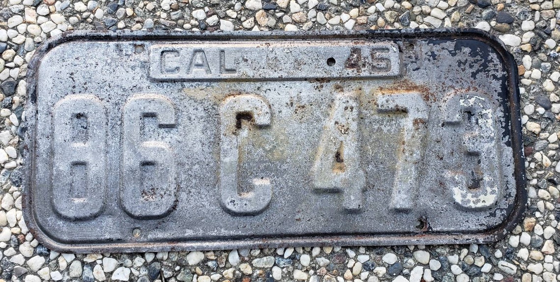 WW2 Original License Plate ~ 19 ~ Cal ~ 45 ~ 86 C 473 DMV Cleared War ...