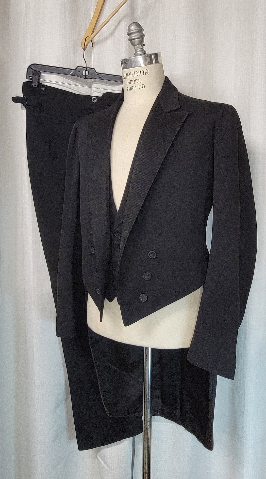 Vintage ~ Mens ~ Black ~ Formal ~ Tails ~ Waistcoat ~ New York ~ Keen ...