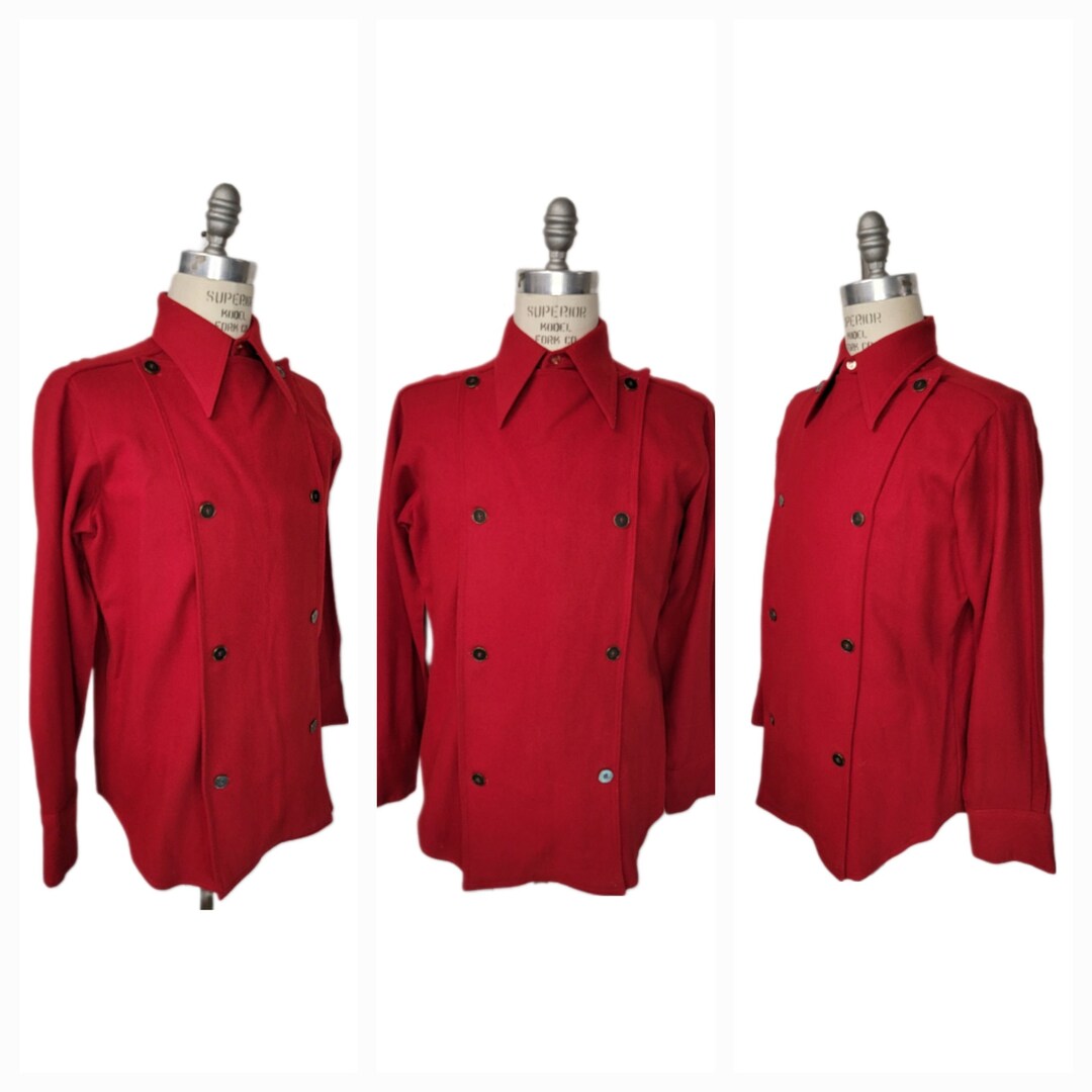 Vintage Men's Long Collar Attached Bibbed Western Snap Button Shirt ...