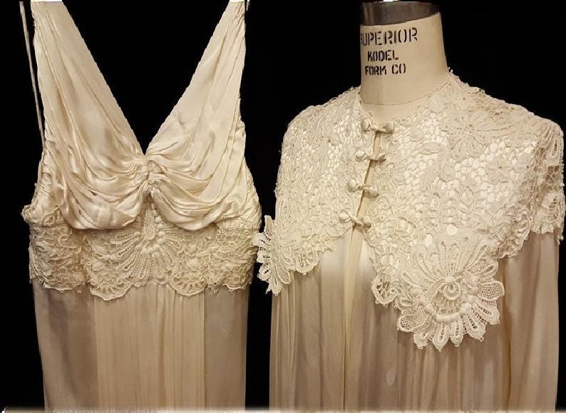 Vintage 1930s-40s Ivory Satin Lace Negligee Set - Etsy