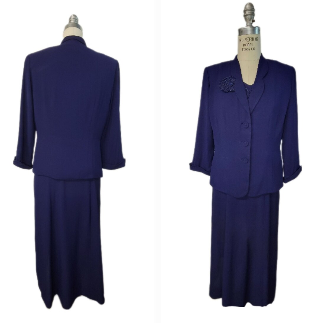 Amazing Navy Blue Dress & Jacket Rayon 1940's - Etsy