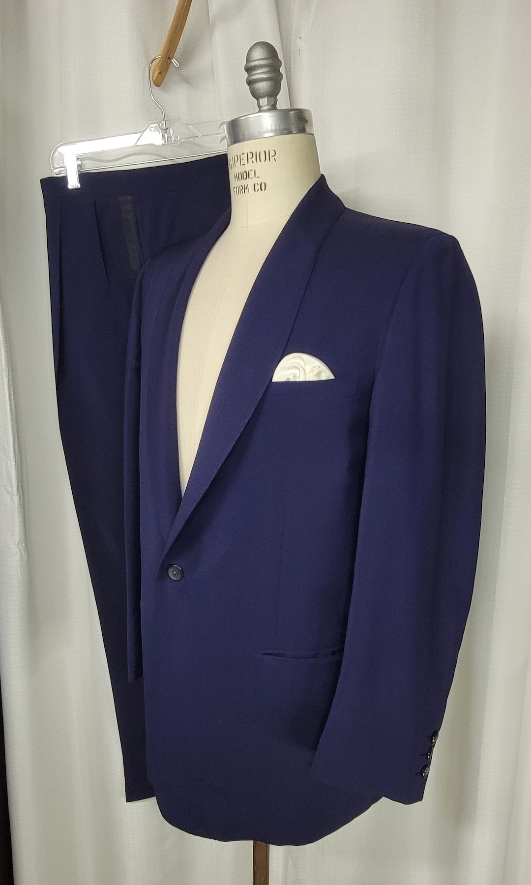 Mens ~ Vintage ~ Shawl ~ Collar ~ Blue ~ Tuxedo ~ Tropical ~ Weight ...
