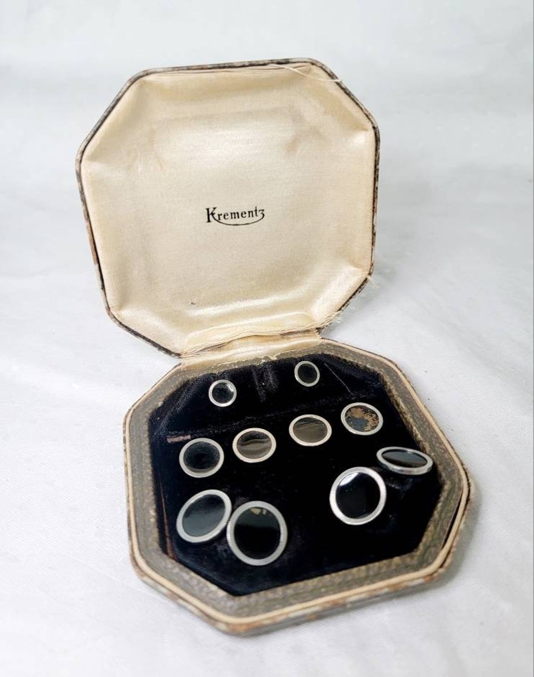 Mens ~ Vintage Art Deco ~ Formal Stud Set ~ Shirt Studs ~ Original Box ...