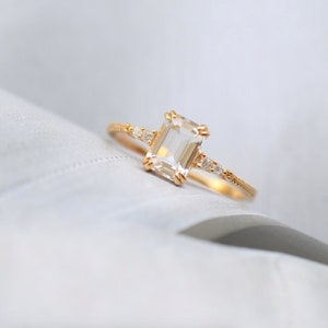 Cate Emerald Cut Clear Crystal Quartz Solitaire Ring, 18K Gold Vermeil ...