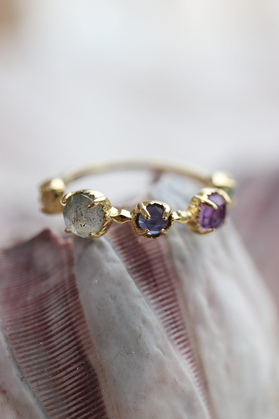 Mia Amethyst Clear Quartz Labradorite Crystal Gemstone Ring, 18k Gold ...