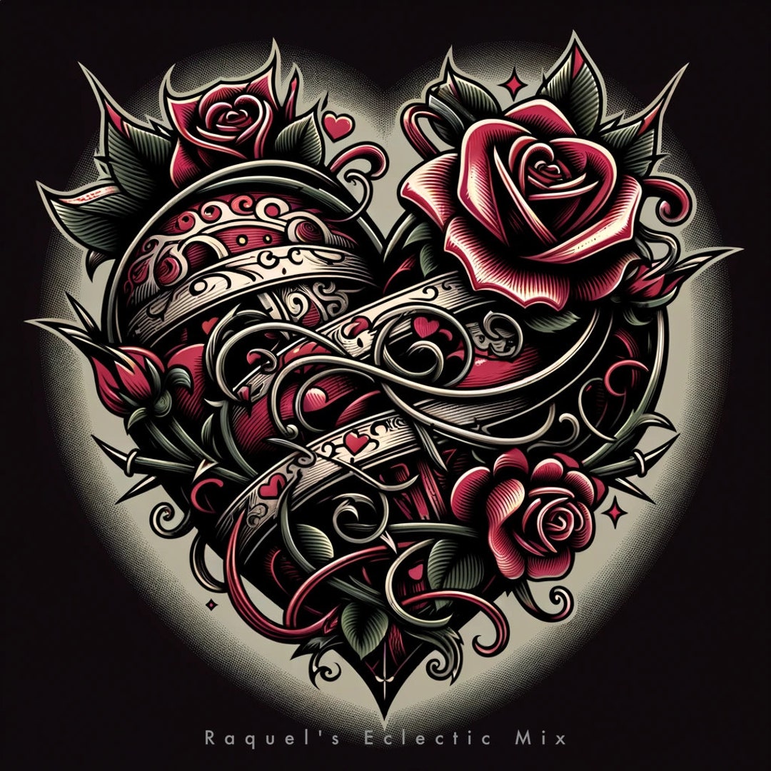 Tattoo-style Valentine Heart, DIY Print, Digital Download Art. - Etsy