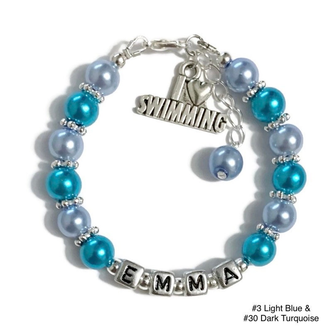 I Love Swimming Bracelet-personalized Charm Bracelet-custom Name Beaded ...