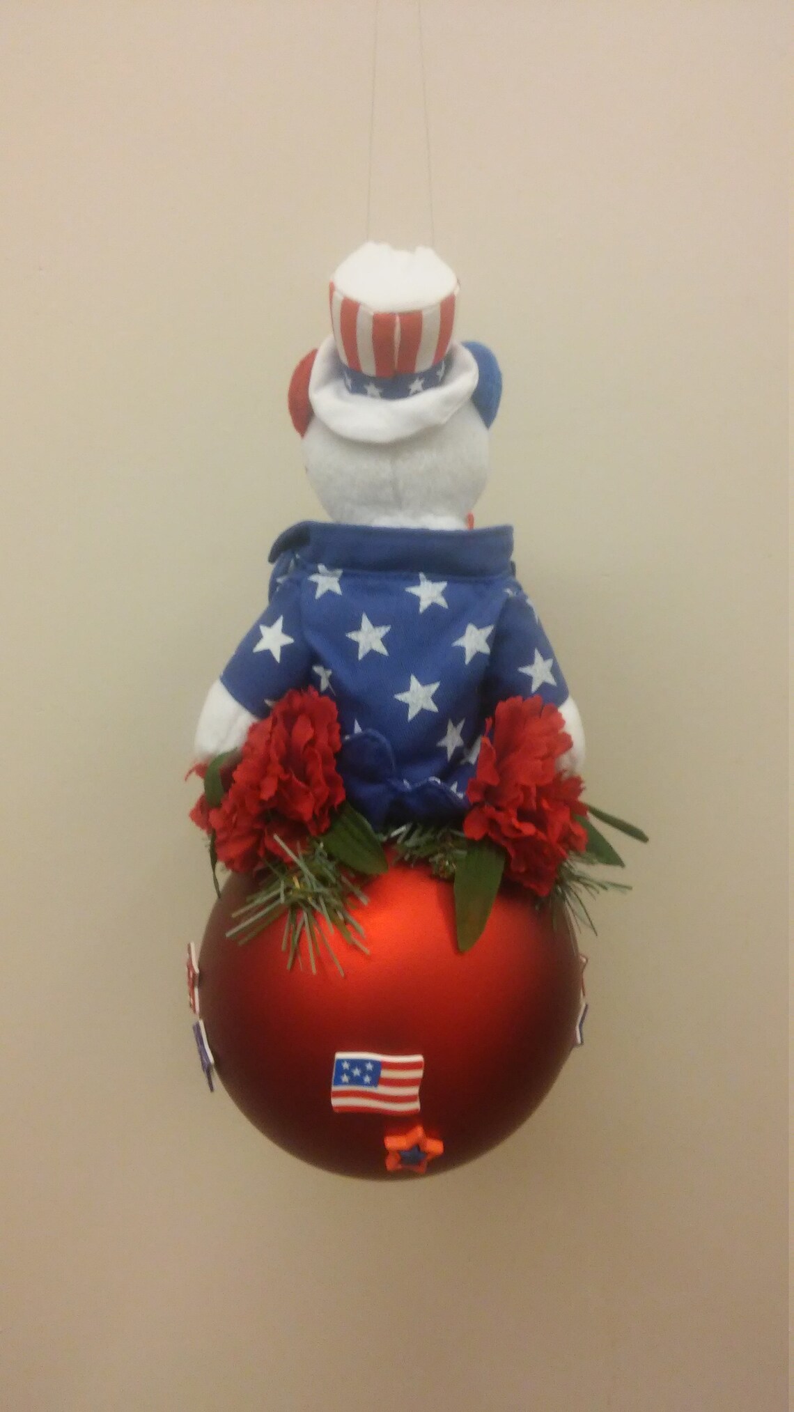 6 Inch Uncle Sam TY Plush Bear Atop a Red 6 Inch Shatterproof Ornament ...