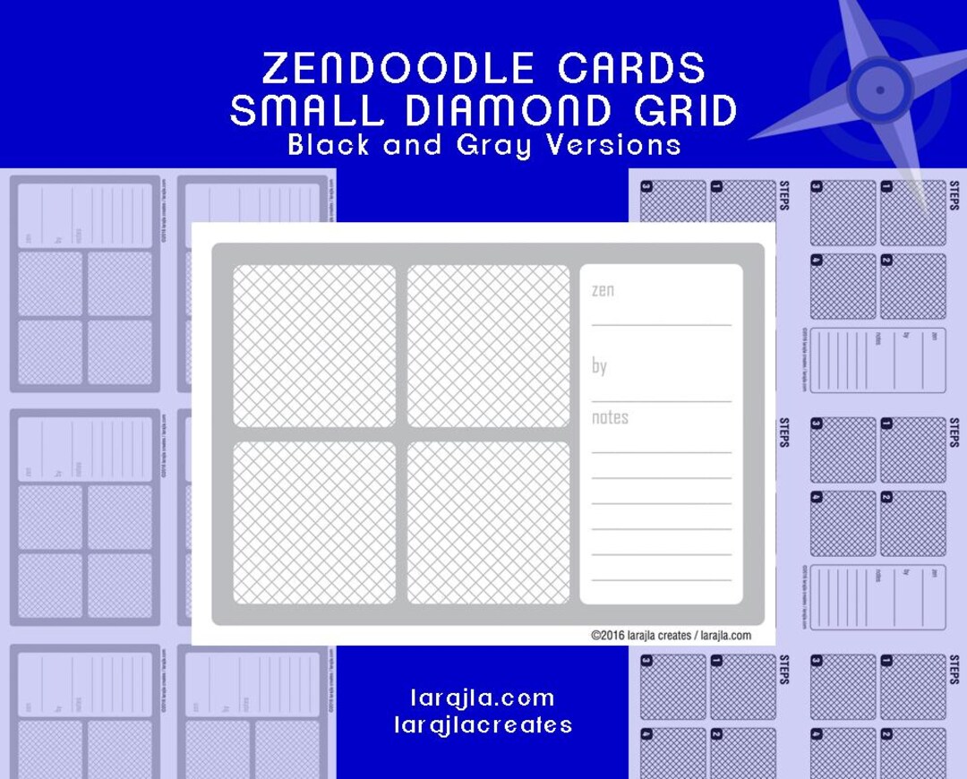 Zendoodle Design Card Printable With Small Diamond Grid, 4-step Design ...