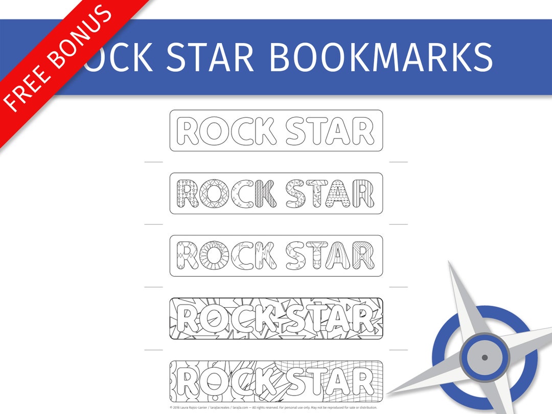 Rock Star Zendoodle Bookmarks DIY, Printable Coloring Bookmarks PDF ...