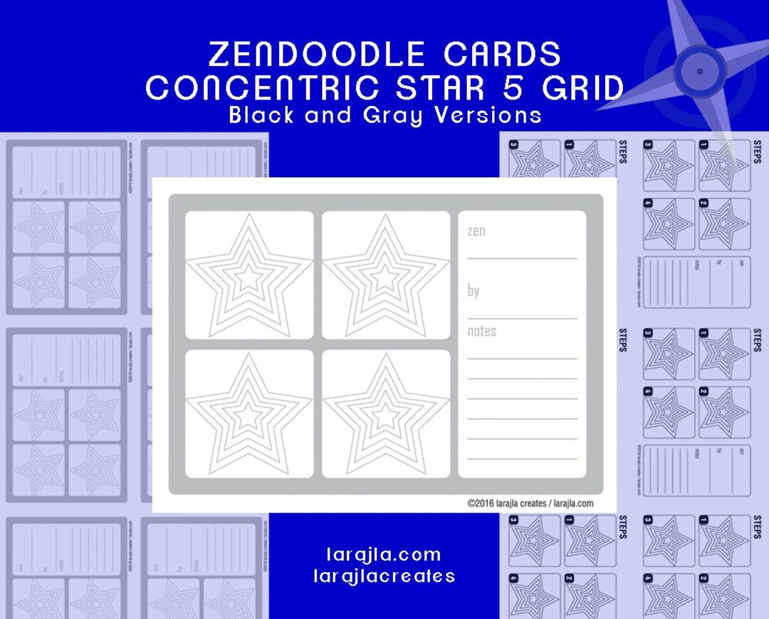 Zendoodle Design Card Printable With Concentric Star 5-point Grid, 4 ...