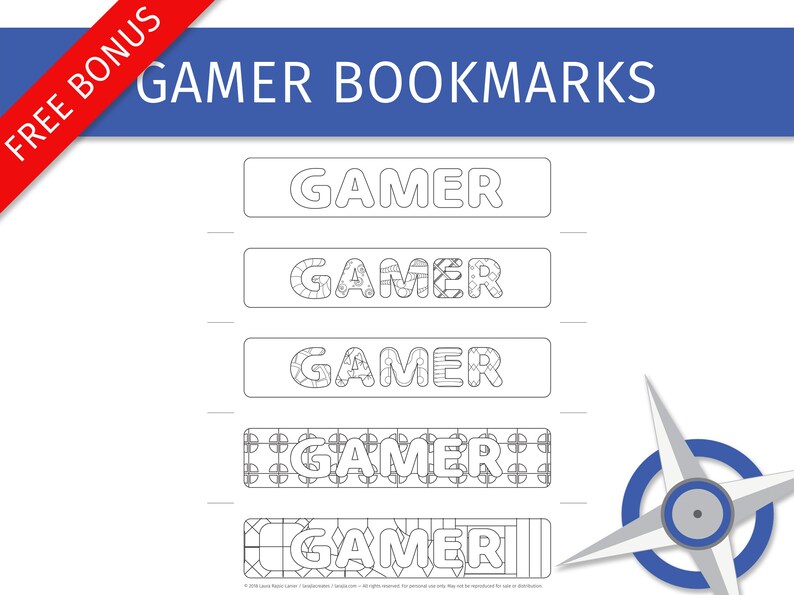 Gamer Zendoodle Bookmarks DIY, Printable Coloring Bookmarks PDF, Tangle ...