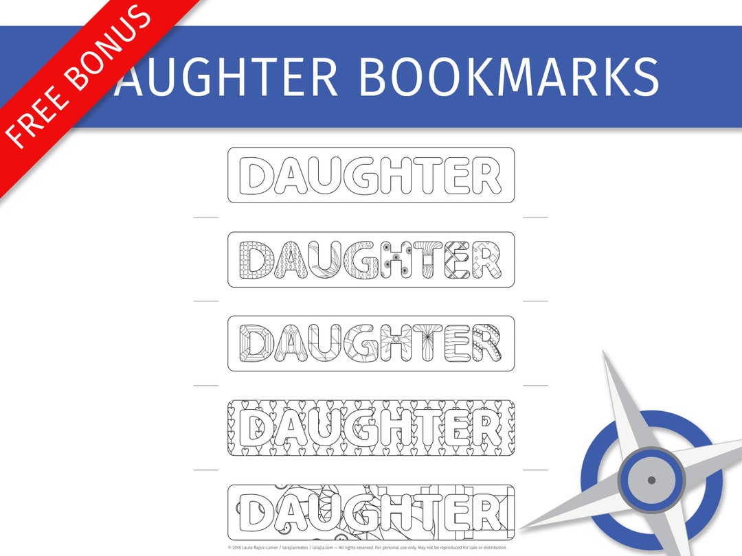 Daughter Zendoodle Bookmarks DIY, Printable Coloring Bookmarks PDF ...