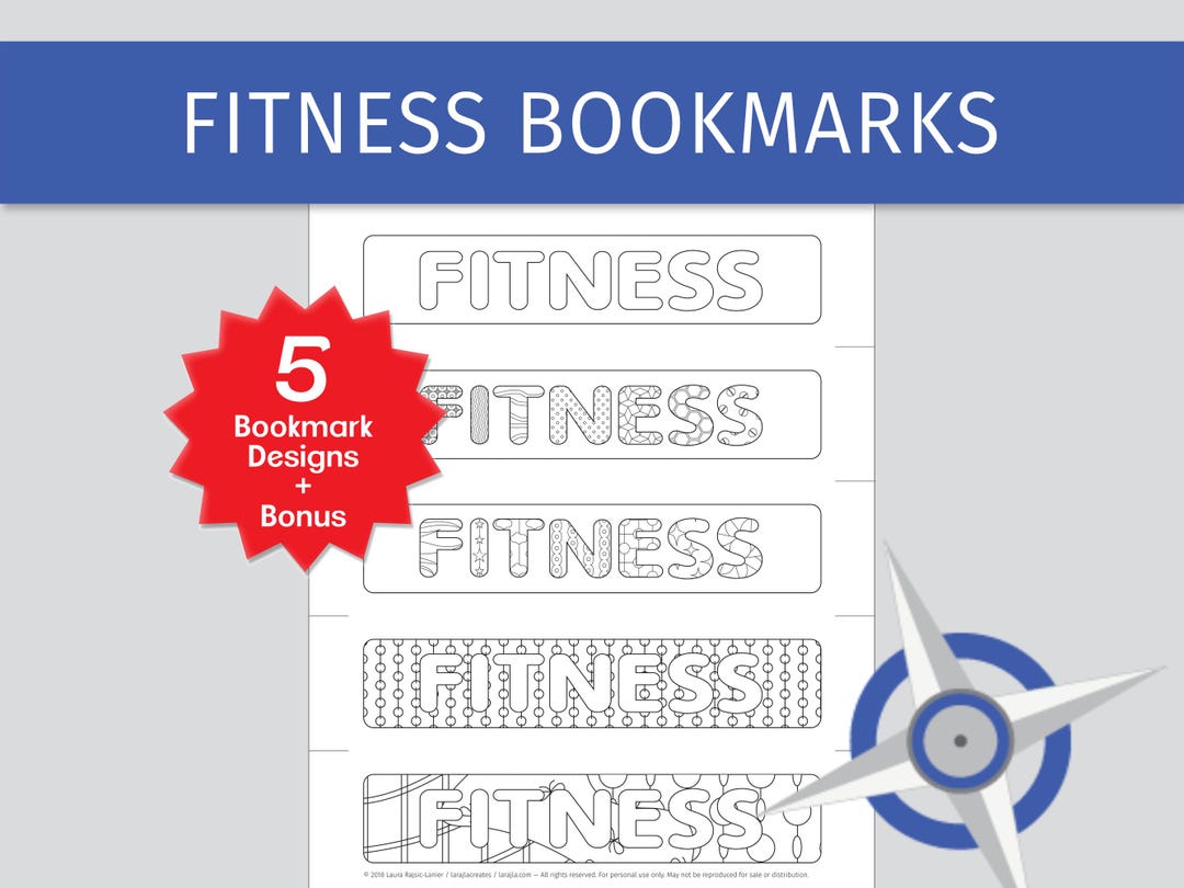 Fitness Zendoodle Bookmarks, 5 Designs, 8.25” X 2.18” Coloring ...