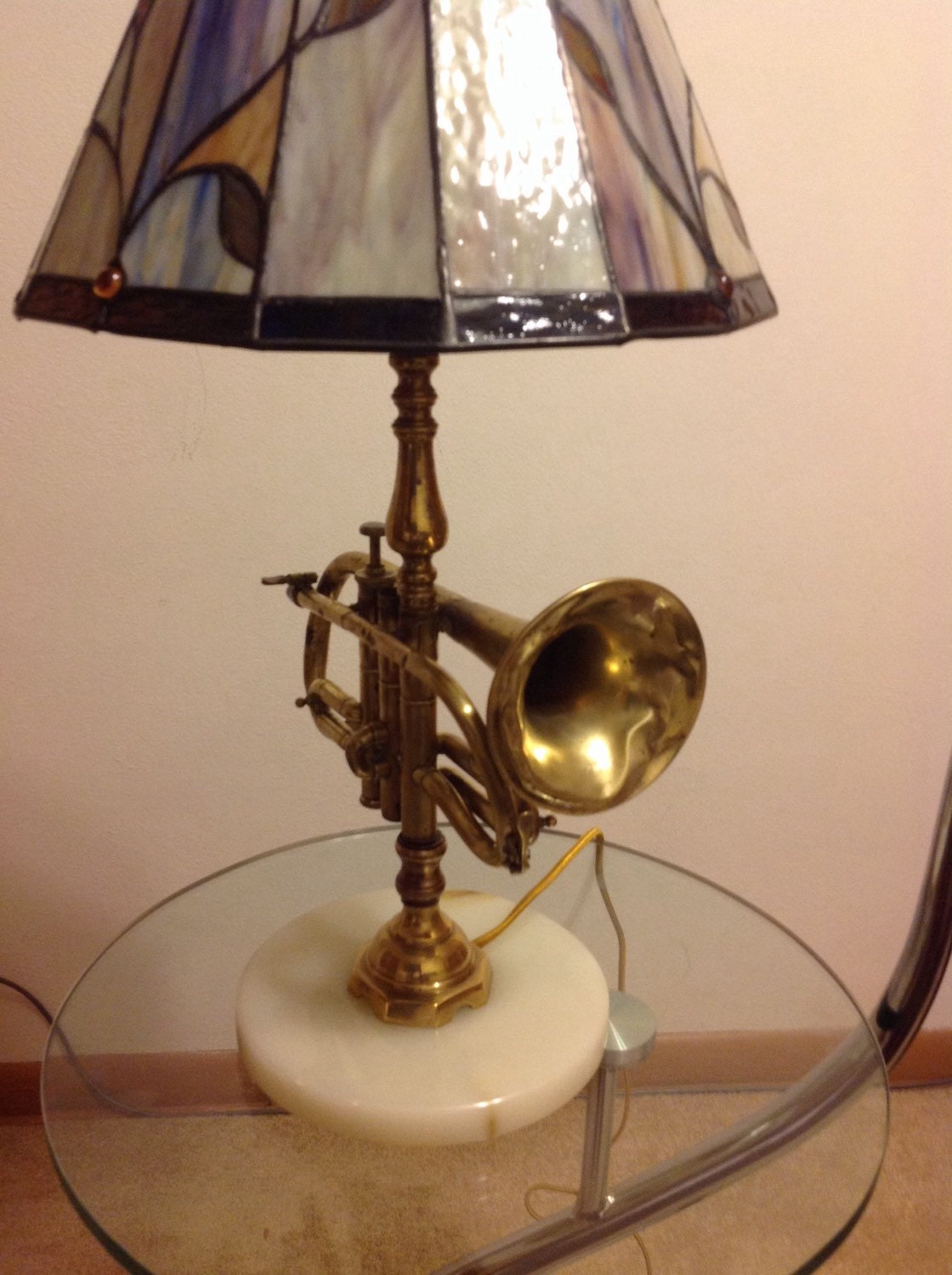 Antique Brass Cornet With Stained Glass Shade - Etsy
