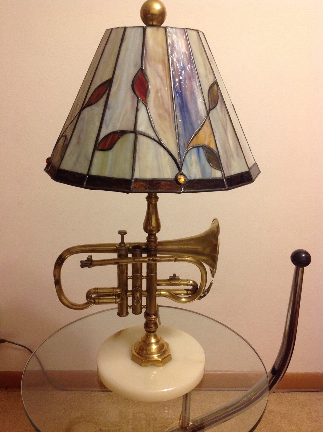 Antique Brass Cornet With Stained Glass Shade - Etsy